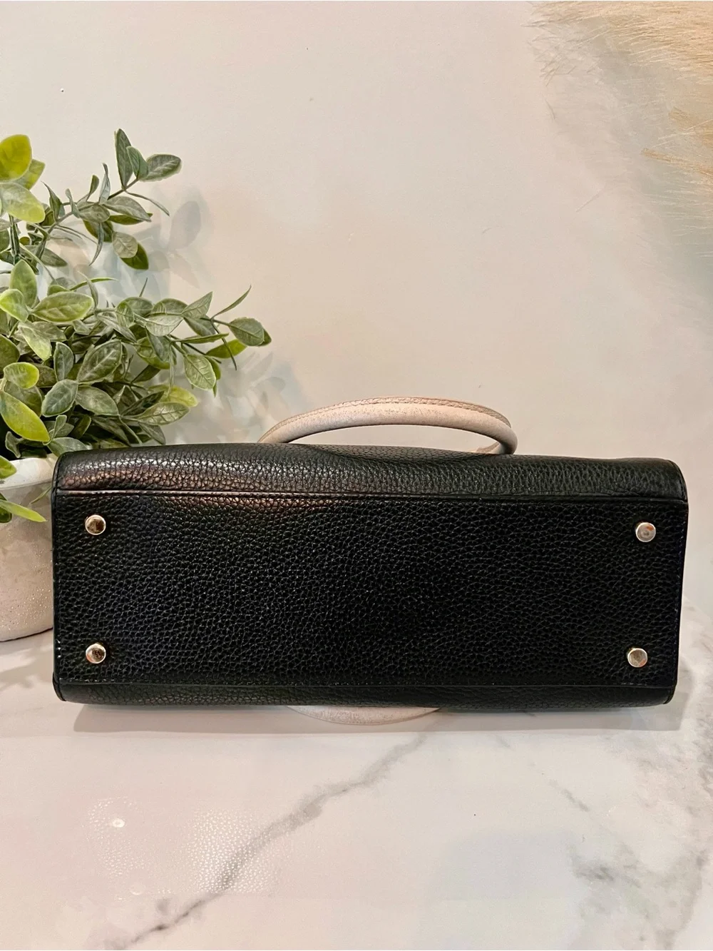 kate spade | Bags | Kate Spade Black And Cream Pebbled Leather Satchel ...